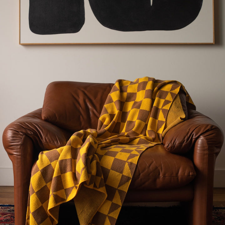 Bien Mal - Jester Throw Blanket. Yellow and camel checkered throw ...